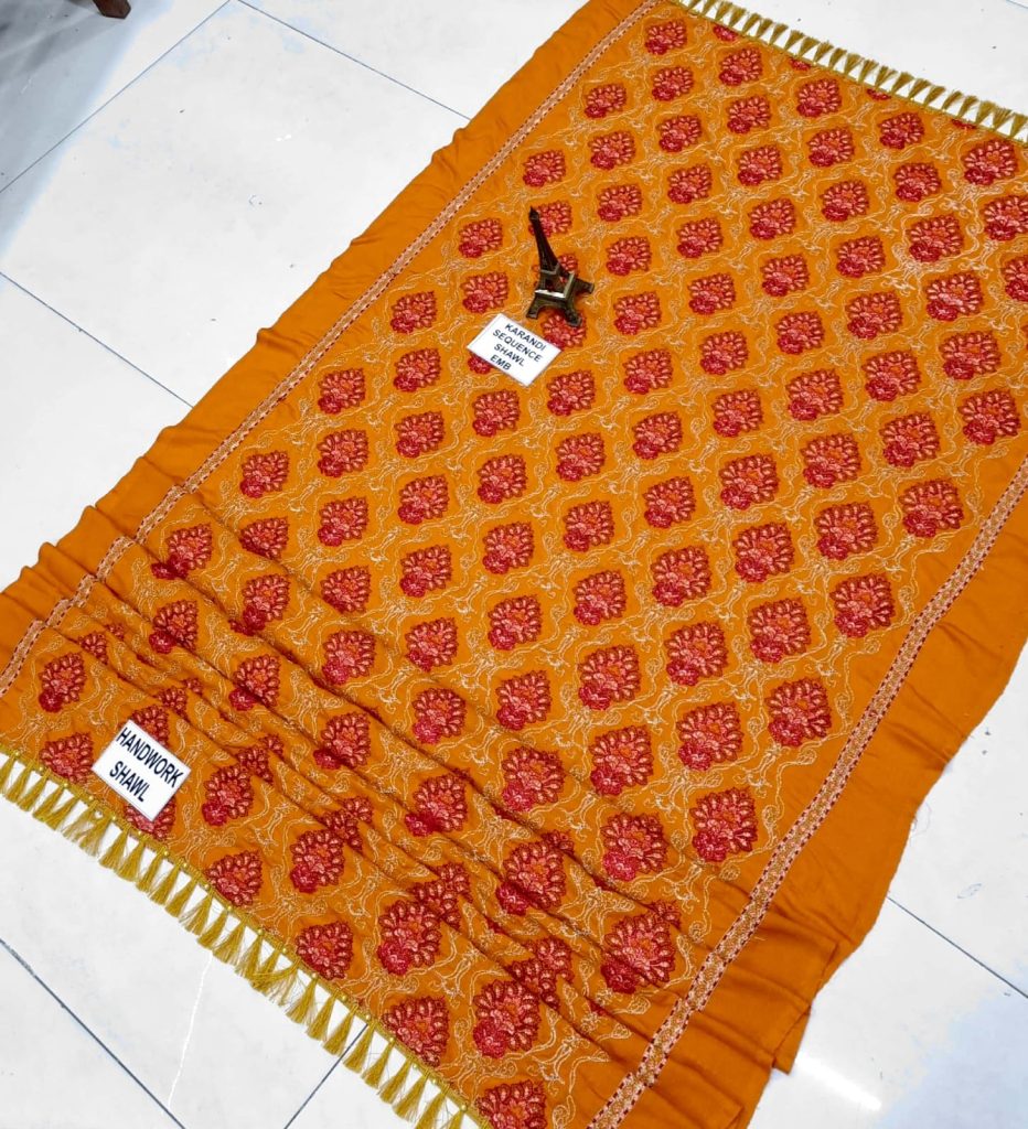 Dhanak Handmade Karandi Sequence Embroidered Shawl