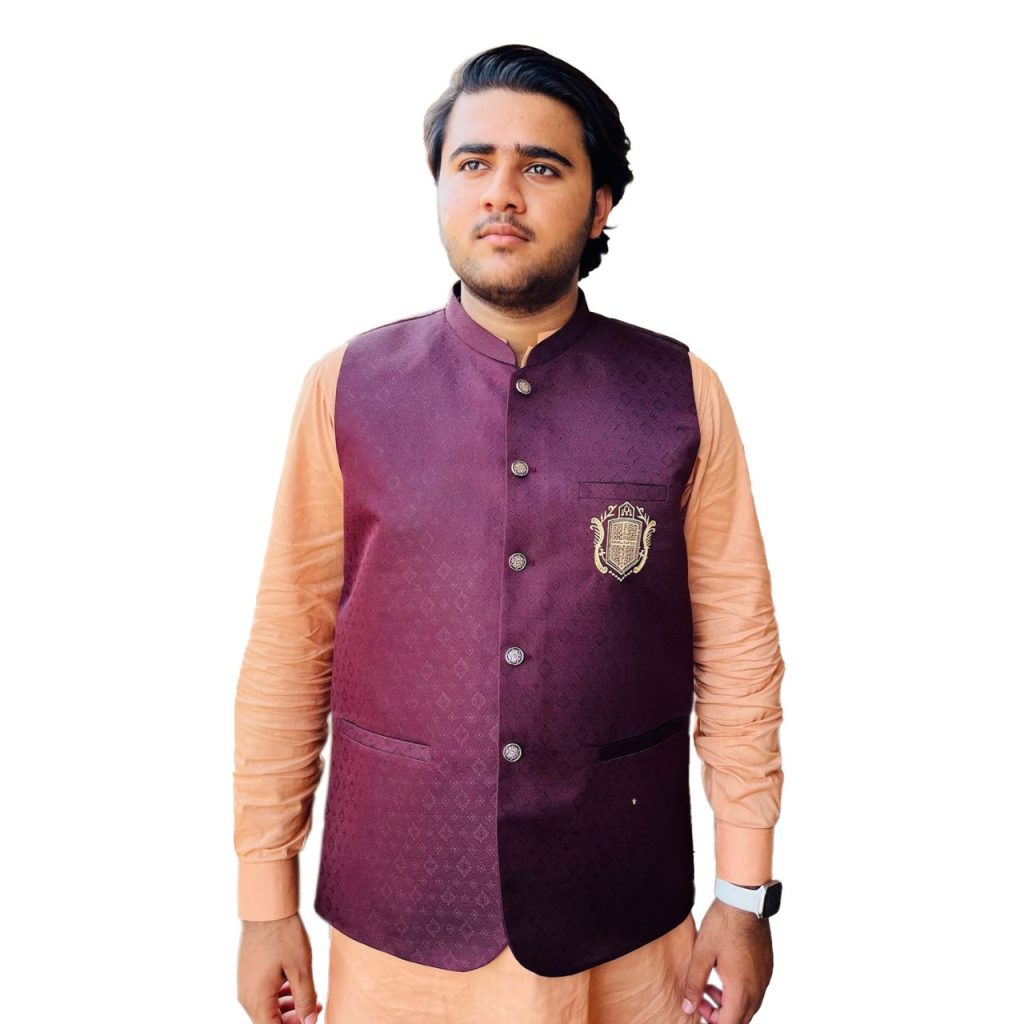 Plum-Colored Pakistani Men Waistcoat - Faisalabad Fabric Store