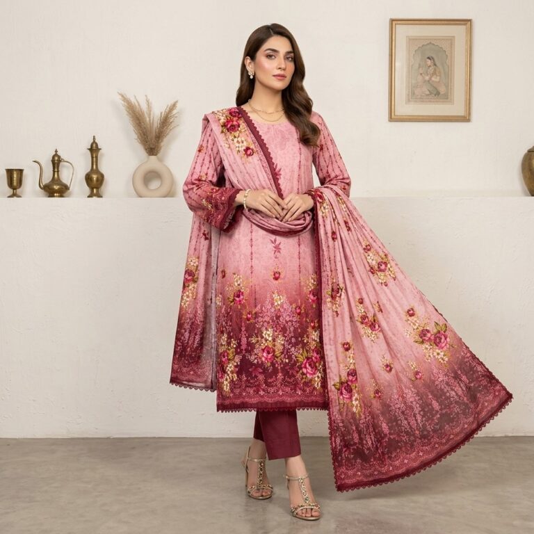 Elegant Pink 3pc Lawn Suit Wholesale Pakistani